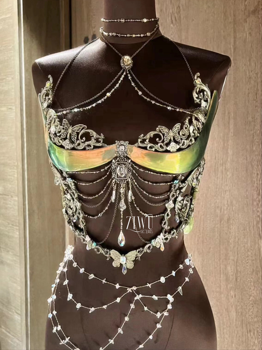 ZIWU ARTEMIS FOREST FAIRY RESIN CORSET BRA TOP COSPLAY COSTUME PATENT-